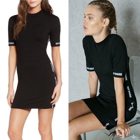 IVY PARK | Dresses | Ivy Park Nwot Black Short Sleeve Side Stripe Logo ...